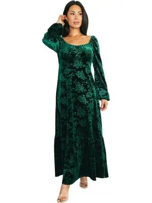 IN LOOM Audra Velvet Embossed Maxi Dress - Emerald