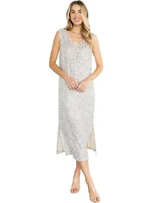 IN FEBRUARY In February Marissa Sequin Midi Dress With Floral Appliqués