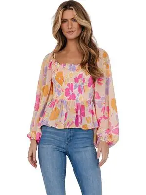FLYING TOMATO Flying Tomato Sally Smocked Top With Puff Sleeves And Floral Print