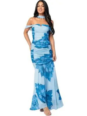 COCOLOVE Bellina Off Shoulder Maxi Dress - Blue