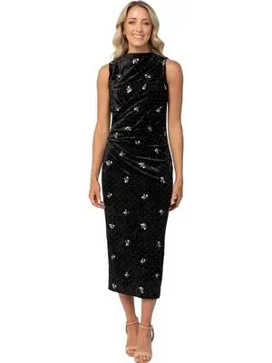 IN FEBRUARY Moonlight Velvet Midi Dress With Embellishments - Black