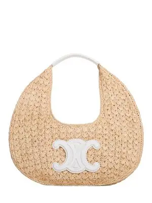 Celine Classic Panier Hobo Bag In Raffia And Calfskin - White