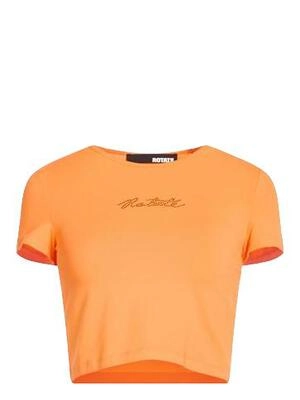 ROTATE BY BIRGER CHRISTENSEN Cropped Cotton Blend T-shirt With Crystal Embellishments - Orange