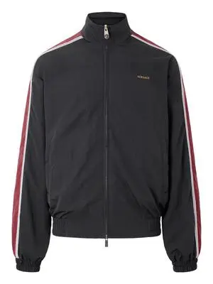 Versace Logo Embroidered Shell Jacket With Greca Motif - Black