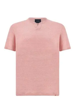 Paul & Shark Pure Linen Jersey Open Collar T-shirt - Peachskin