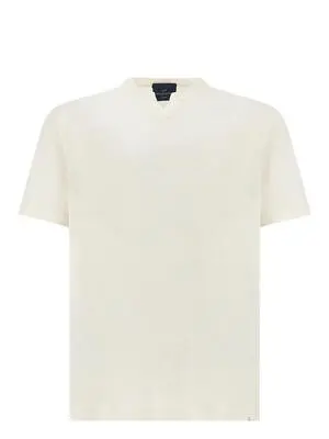 Paul & Shark Pure Linen Jersey Open Collar T-shirt - Cloud Dancer