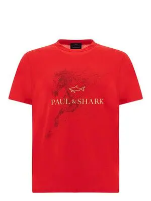 Paul & Shark Cotton Jersey T-shirt With Year Of The Horse Print - Red