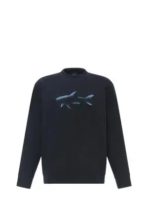 Paul & Shark Active Fleece Cotton Sweatshirt With Shark Print - Blue
