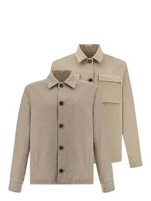 Paul & Shark Reversible Overshirt In Cashmere And Technical Fabric Almond