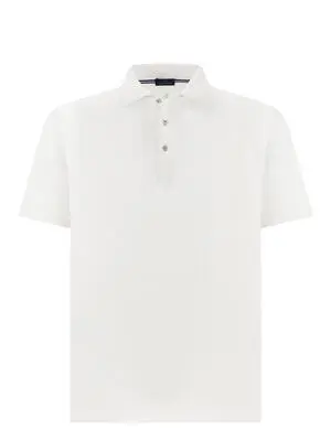 Paul & Shark Double Mercerised Cotton Jersey Polo Shirt With Shark Fin Embroidery - White