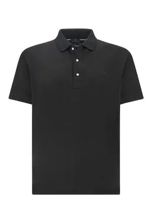 Paul & Shark Double Mercerised Cotton Jersey Polo Shirt With Shark Fin Embroidery - Black
