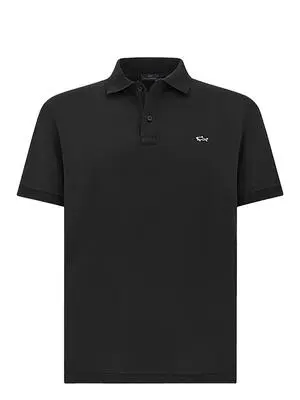Paul & Shark Double Piqué Cotton Polo Shirt With Shark Embroidery - Black