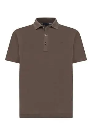 Paul & Shark Double Mercerised Cotton Jersey Polo Shirt With Shark Fin Embroidery Morel