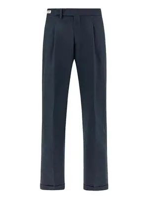 Paul & Shark Chino Trousers In Linen And Cotton With Pleats - Blue