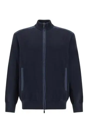 Paul & Shark Fresco Cotton Zip-up Sweater With Linen Details - Blue