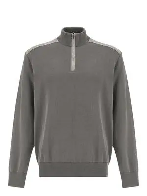 Paul & Shark Paul & Shark Half-Zip Sweater In Fresco Cotton With Linen Details Morel