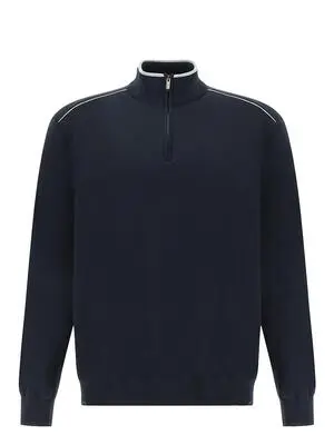 Paul & Shark Half-zip Sweater In Cotton And Silk With Aqualeather Suede Details - Blue