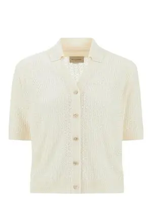 Paul & Shark Linen Open Stitch Knit Cardigan With Shawl Collar - White