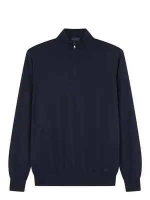 Paul & Shark Ultrafine Merino Wool Half-zip Sweater With Shark Embroidery - Blue