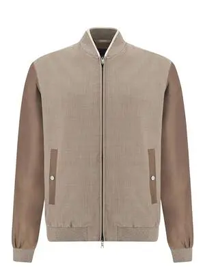 Paul & Shark Hybrid Bomber Jacket In Wool And Silk With Stand Collar - Sahara