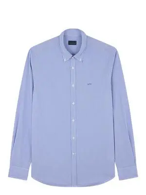 Paul & Shark Cotton Poplin Shirt With Shark Embroidery Rows White Light Blu