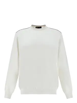 Paul & Shark Silk And Cotton Crewneck Sweater With Aqualeather Suede Details - White