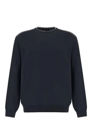 Paul & Shark Silk And Cotton Crewneck Sweater With Aqualeather Suede Details - Dama Blue