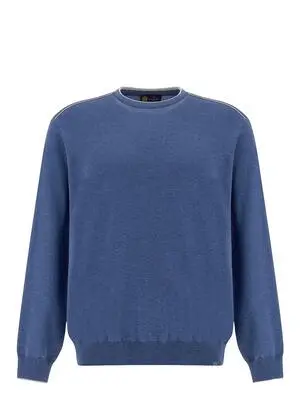 Paul & Shark Silk And Cotton Crewneck Sweater With Aqualeather Suede Details - Colony Blue