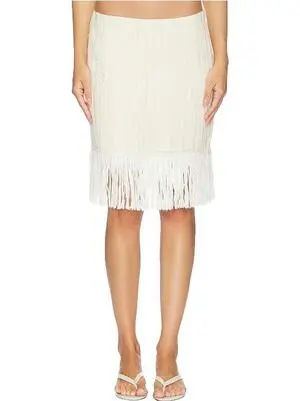 YELLOW THE LABEL Fritz Fringe Skirt In White - Ivory