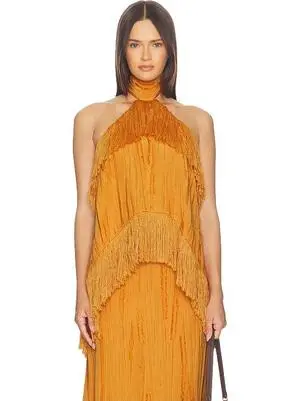 YELLOW THE LABEL Yellow The Label Jones Fringe Top In Orange. Orange
