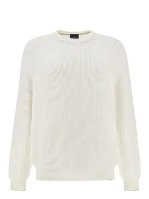 Paul & Shark Crew Neck Piuma Cotton Sweater - Blanc De Blanc