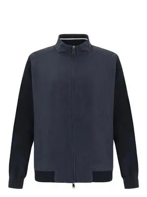Paul & Shark Hybrid Jacket In Cotton And Linen With Stand Collar - Blue