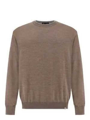 Paul & Shark Wool And Silk Crew-neck Sweater With Bicolor Collar - Hazelnut