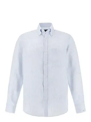 Paul & Shark Soffio Linen Shirt With Striped Pattern - Rows White Light Blue