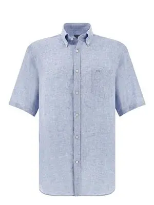 Paul & Shark Soffio Linen Shirt With Short Sleeves - Bluette
