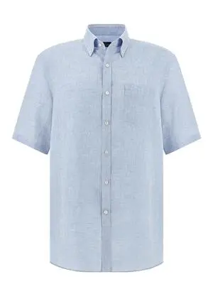 Paul & Shark Soffio Linen Shirt With Short Sleeves - Light Blue