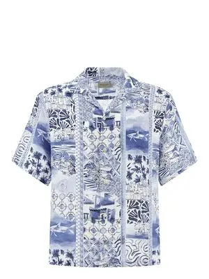 Paul & Shark Linen Shirt With Greece Voyage Print - Mediterranean Landscape Print