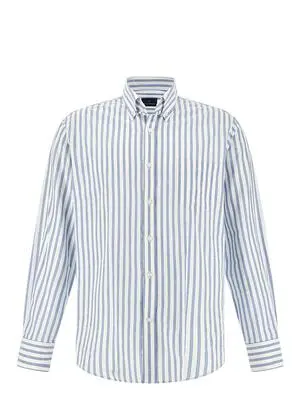 Paul & Shark Cotton Poplin Shirt With Striped Pattern - Rows White Light Blue