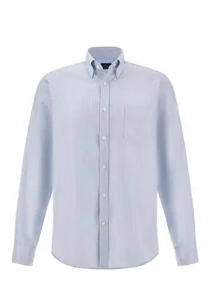 Paul & Shark Cotton Oxford Shirt Soffio - Stripes  White Light Blue