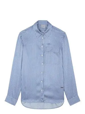 Paul & Shark Striped Silk Shirt - Rows White Cobalt