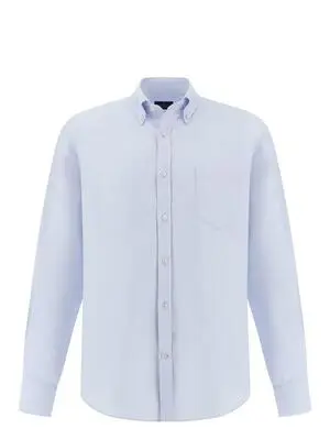 Paul & Shark Soffio Cotton Shirt With Damier Pattern Light Blue
