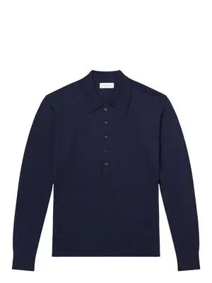 Dries Van Noten Muano Merino Wool Polo Shirt - Navy