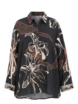 ADRIFT CLOTHING Black Jane Collared Shirt In Floral Terrain