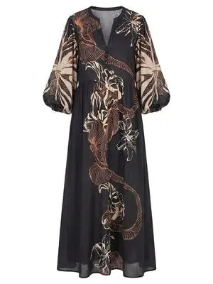 Adrift Clothing Greer Billow Dress In Floral Terrain - Black