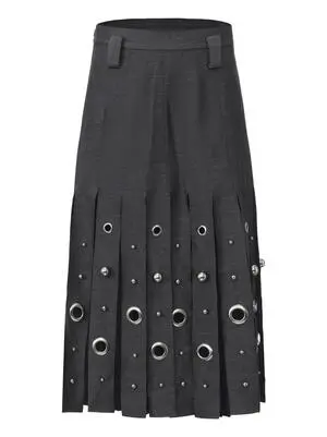 FRONT ROW SHOP Studded Layered Pleat Skirt Melange - Grey