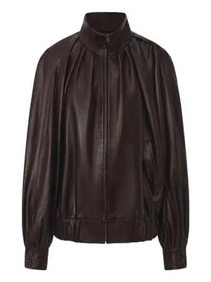 FRONT ROW SHOP Soft Pleated Balloon Leather Jacket - Brown
