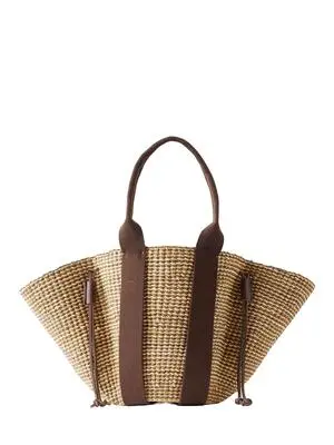 Muuñ Cotton And Leather-trimmed Raffia Tote - Neutral