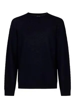 Giorgio Armani Textured Wool Crew Neck Sweater - Blue