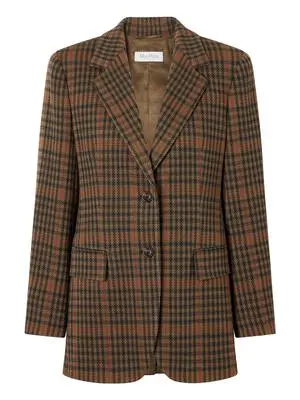 Max Mara Houndstooth Wool And Cotton-blend Blazer - Brown