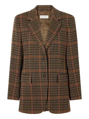 Max Mara Houndstooth Wool And Cotton-blend Blazer - Camel